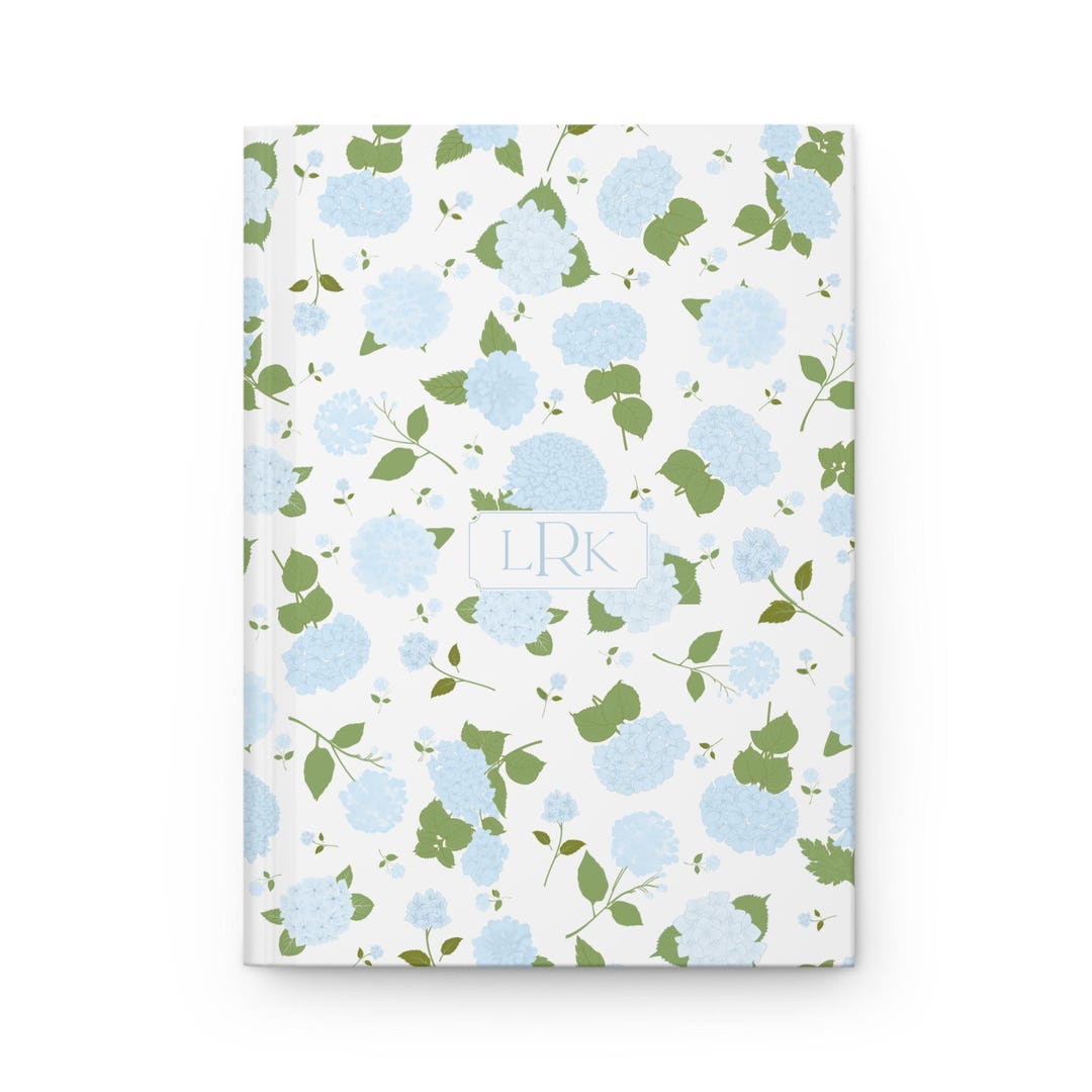 Custom Monogram Journal, Blue Hydrangea Journal, Grand Millennial ...