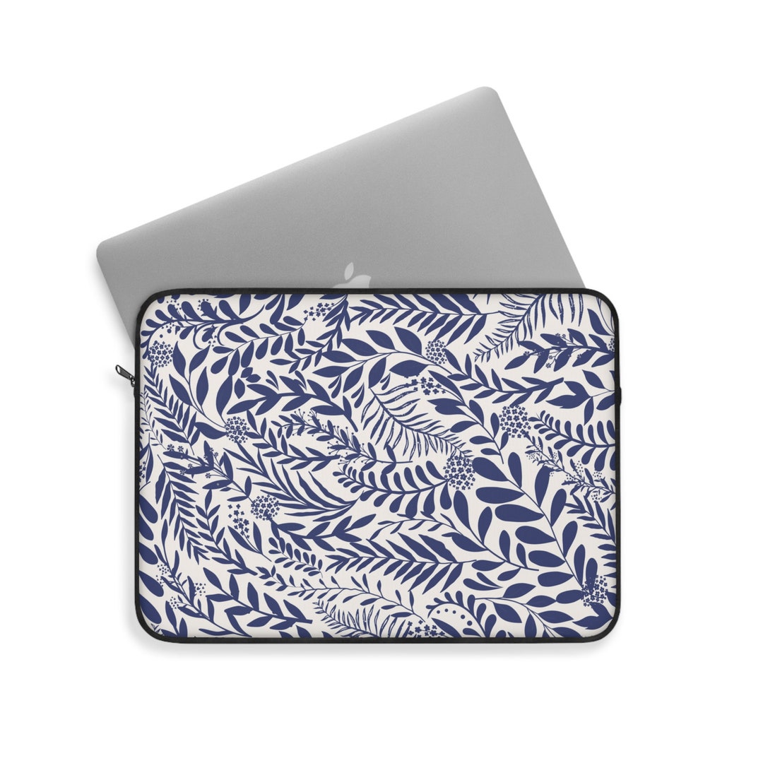 Blue Flower Laptop Sleeve, Boho Blue Laptop Cover, Botanical Blue ...