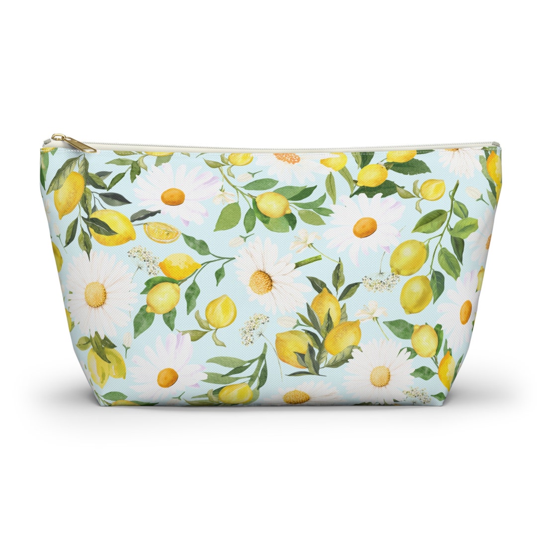 Lemon Toiletry Bag, Blue Lemon Travel Bag, Lemon Floral Makeup Bag ...