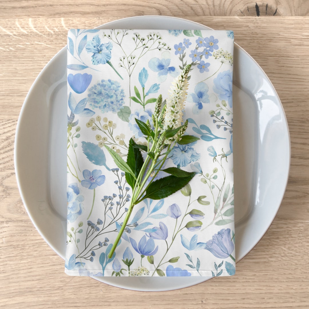 Floral Blue Napkins, Light Blue Flower Napkins, Watercolor Blue Floral ...