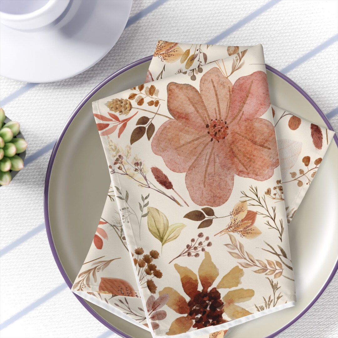 Beige Floral Napkins, Autumn Floral Napkins, Fall Boho Flower Napkins ...