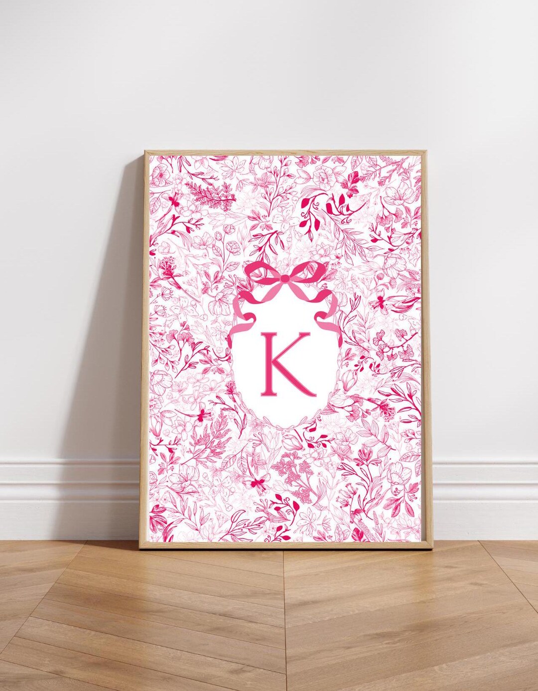 Pink Floral Initial Print Customized Rose Chinoiserie Letter Wall Decor ...