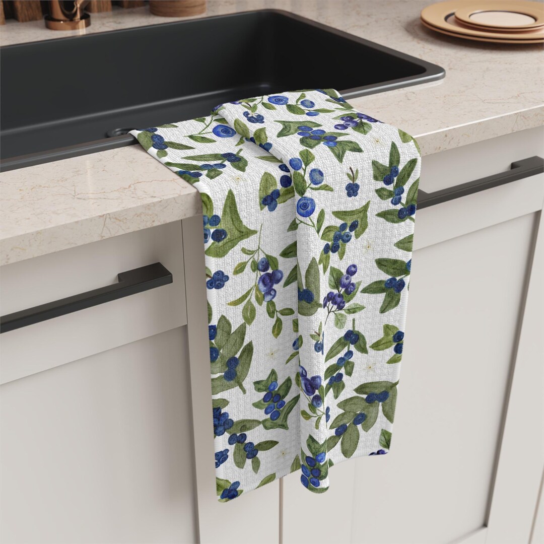 Blueberry Kitchen Towel, Blueberries Tea Towel, Summer Blue White ...