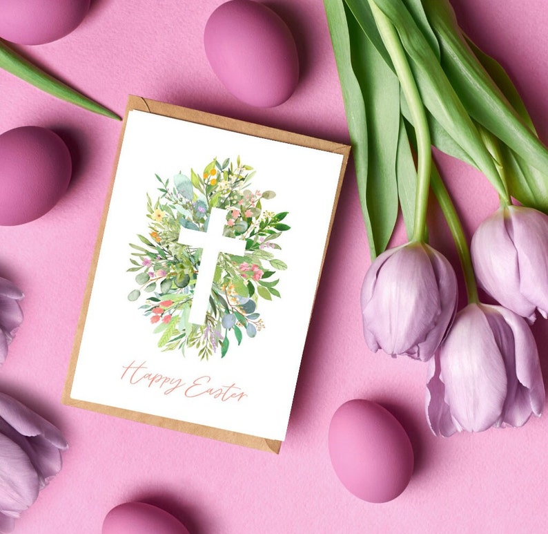 Happy Easter Cards, Easter Cross Card Set, Watercolor Easter Cross Card ...