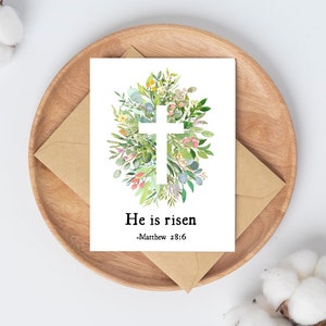 He is Risen Easter Cards, Easter Cross Flowers Card Set, Watercolor ...