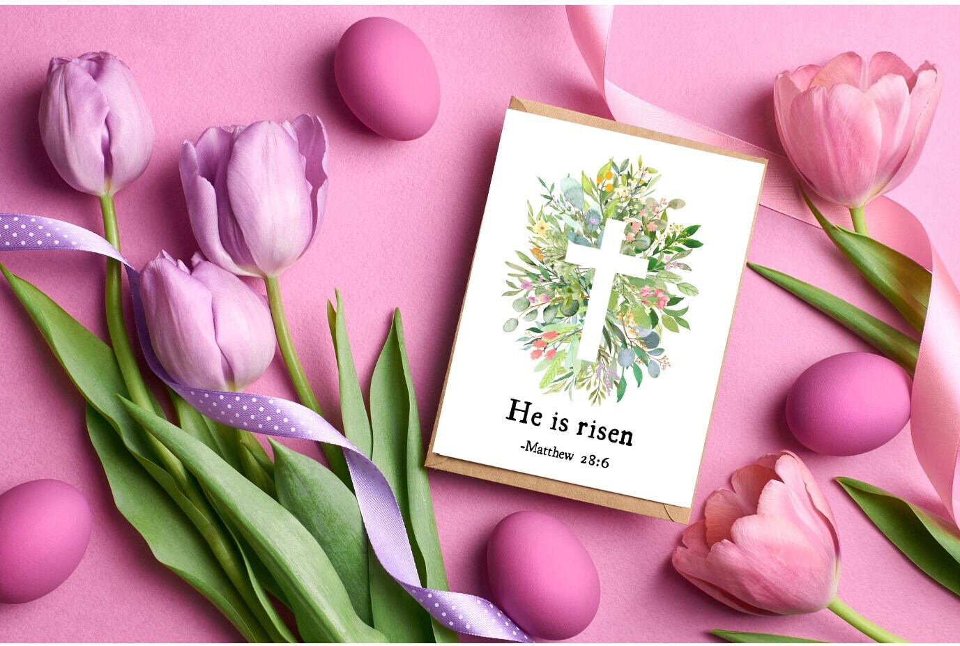 He is Risen Easter Cards, Easter Cross Flowers Card Set, Watercolor ...