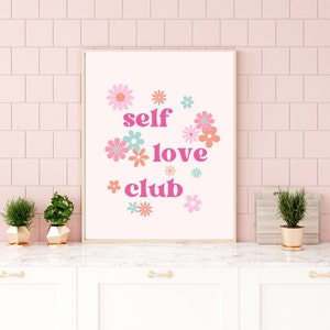 Self Love Club Print, Retro Flowers Groovy Poster, Trendy Wall Art ...