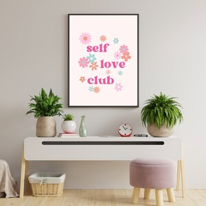 Self Love Club Print, Retro Flowers Groovy Poster, Trendy Wall Art ...