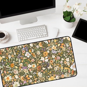 Floral Green Desk Mat, Boho Wildflower Keyboard Mat, Sage Green Flower ...
