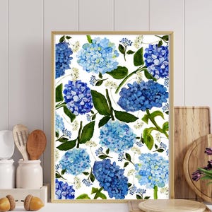 Hydrangea Print, Hydrangeas Wall Art, Blue Hydrangea Kitchen Decor ...
