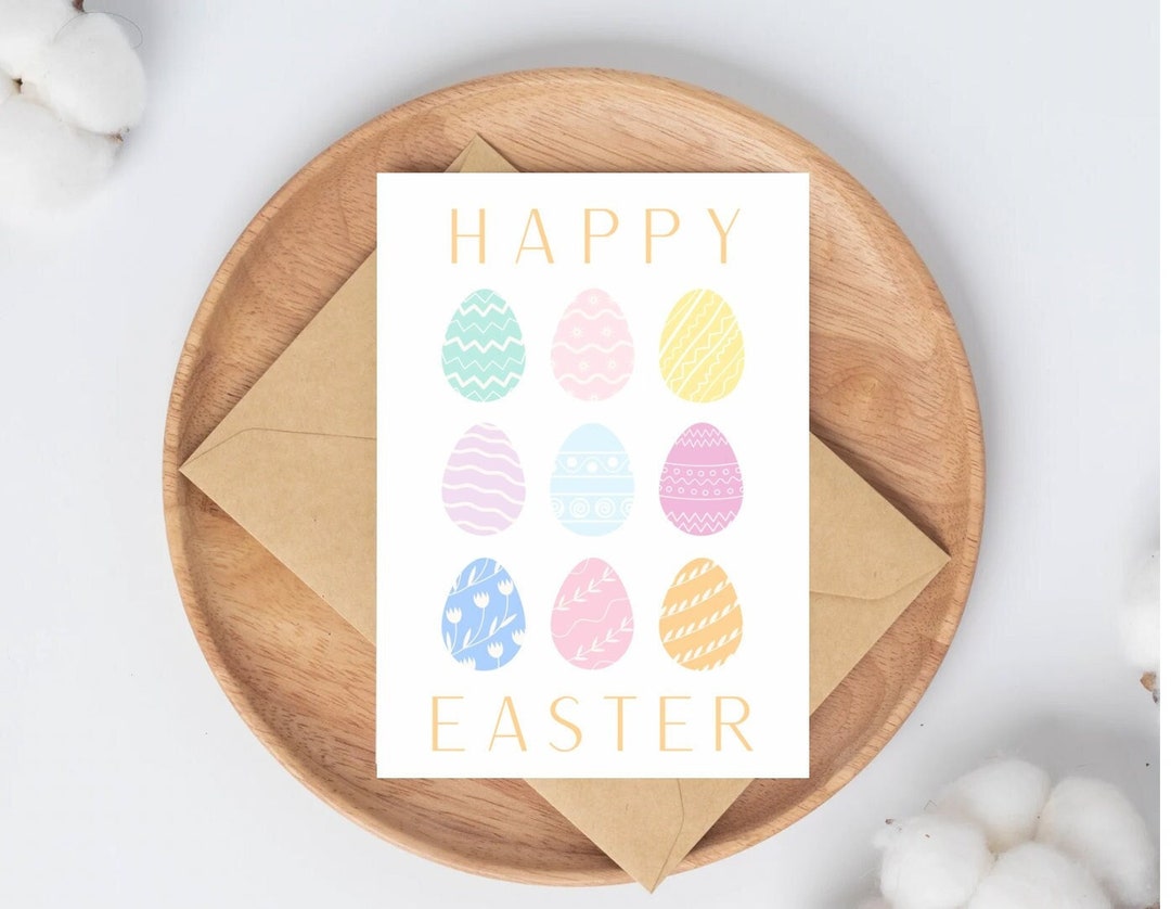 Easter Cards, Happy Easter Cards, Pastel Easter Card Set, Easter Eggs ...