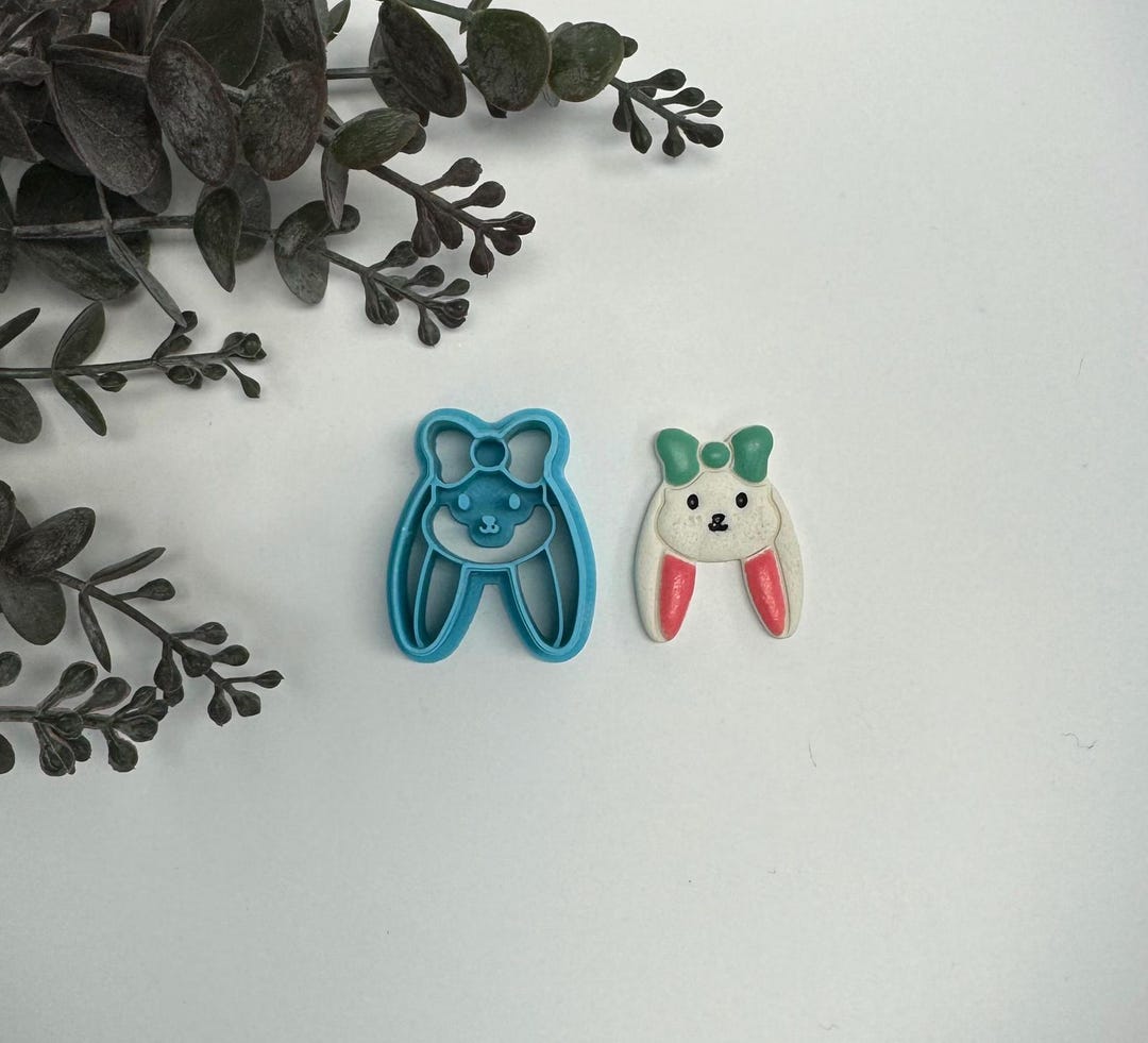 Cute Bunny With Bow, Long Ear Rabbit, Polymer Clay Cutter, Clay ...