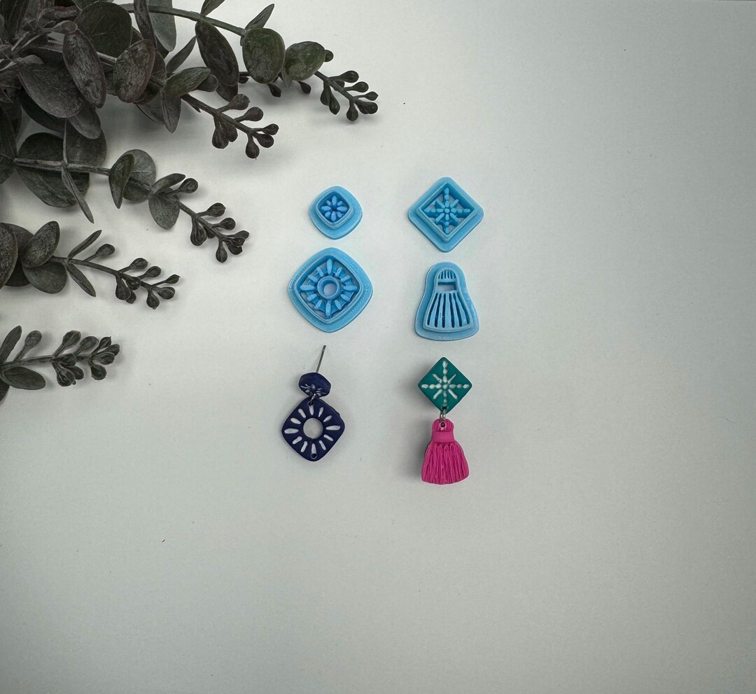 Tile and Tassel Dangle Set, Ceramic Tile Set, Spanish Style, Clay ...