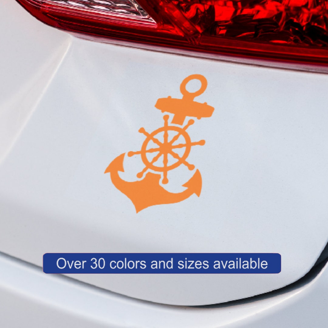 Boating Anchor and Helm Ships Wheel Rudder Sign Decal for Cars, Trucks ...