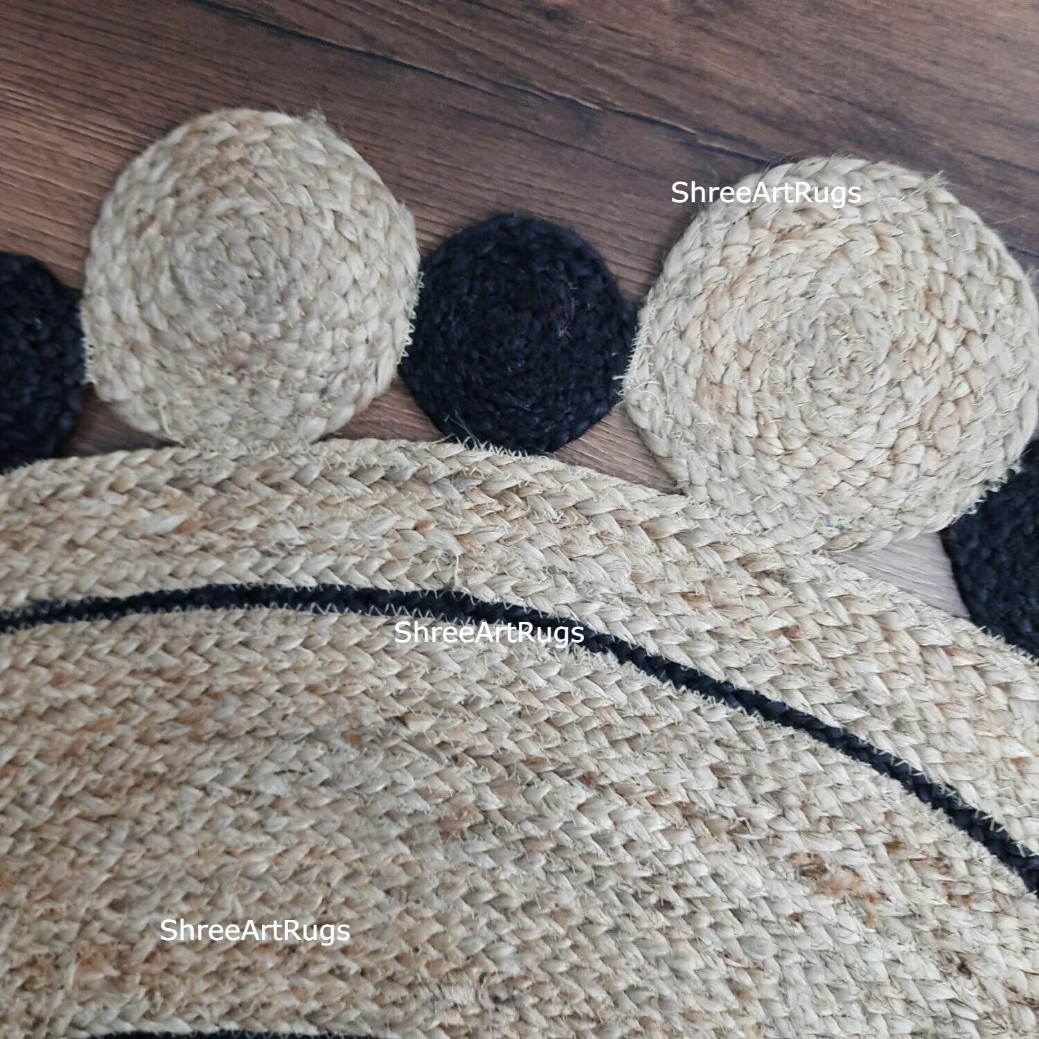 Hand-braided Natural Round Jute Rug Custom Size Jute Round Rug Black ...