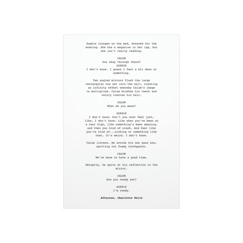 Aftersun Movie Screenplay Wall Art | Movie Poster | Minimalist Wall Art ...