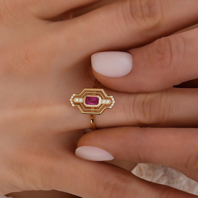 Ruby Gold Ring - Etsy