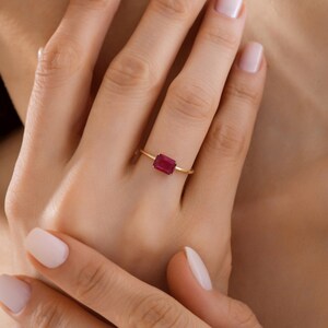 14K Solid Gold Ruby Ring, Ruby Art Deco Ring, Ruby Stone Ring, Dainty Ruby Ring, Gift for Her ...