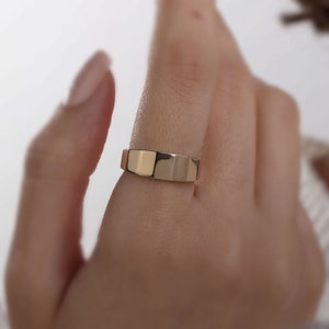 14K Solid Gold Basic Dome Wedding Band Ring, 5MM Plain Gold Ring, 14K Yellow Gold Square Ring ...