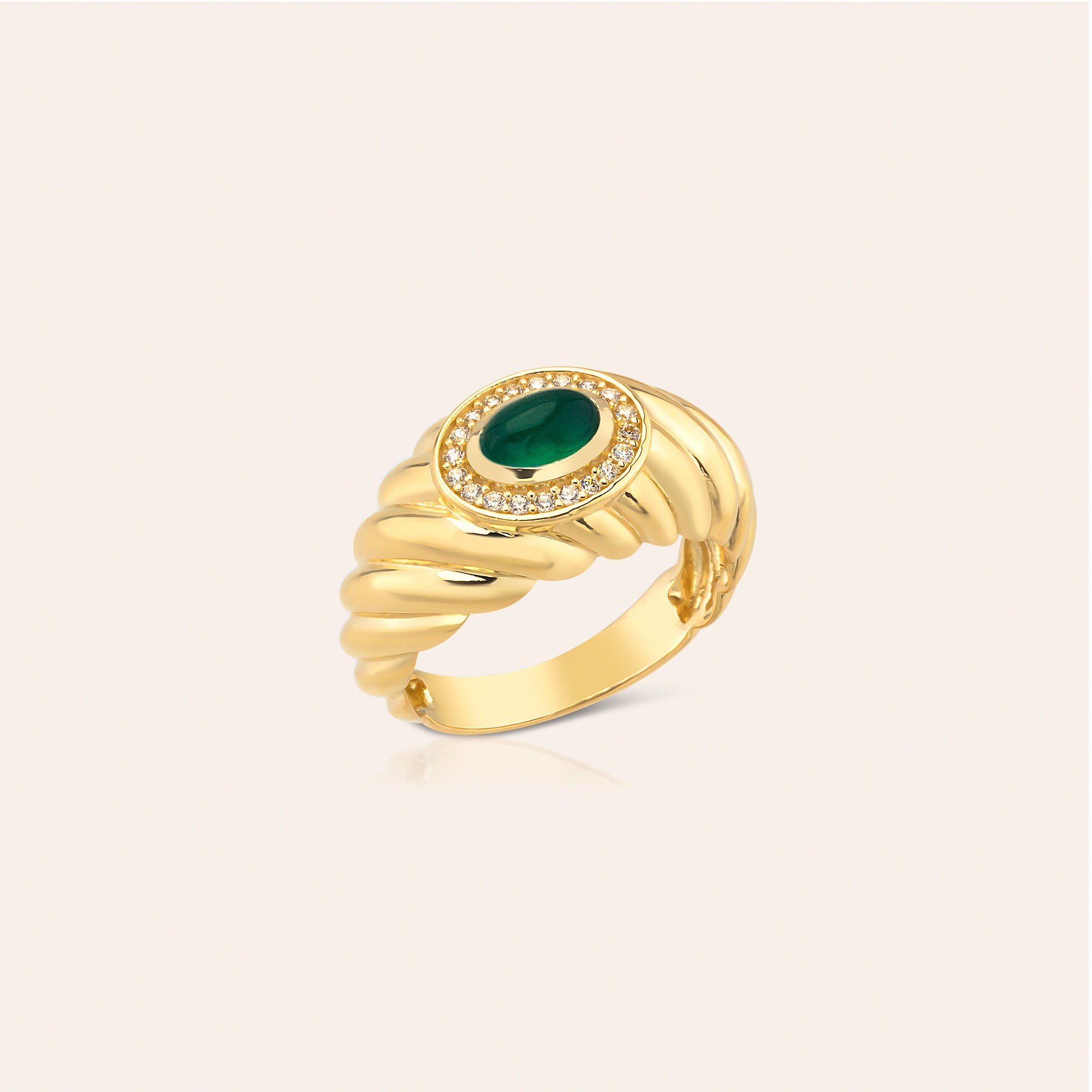 14K Solid Gold Emerald Dome Ring 14K Dome Bezel Setting Oval - Etsy