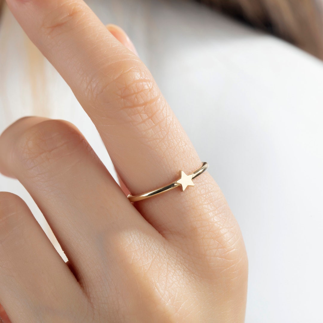 14K Solid Gold Star Ring, Star Stackable Ring, Dainty Star Ring, Gold ...