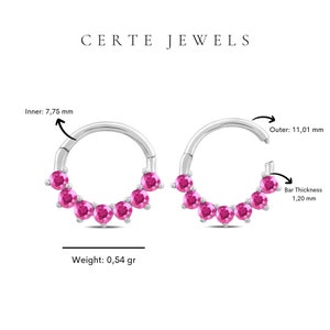 Dainty 7 Round Ruby Cartilage Clicker Earring, 14K Solid Gold Hoop ...