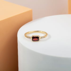 14K Solid Gold Ruby Ring, 14K Gold Red Ruby Statement Ring for Women, Natural Genuine Ruby ...