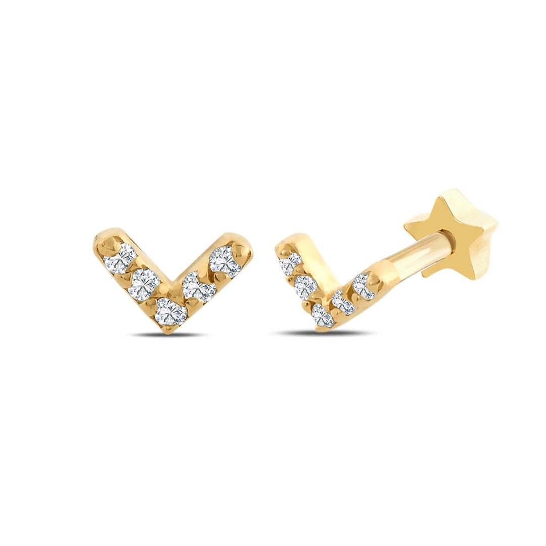 Arrow Piercing, 14K Solid Gold Cartilage Piercing, Helix Screw Back ...