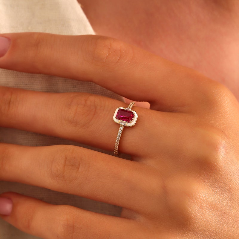 Emerald Cut Ruby Ring - Etsy