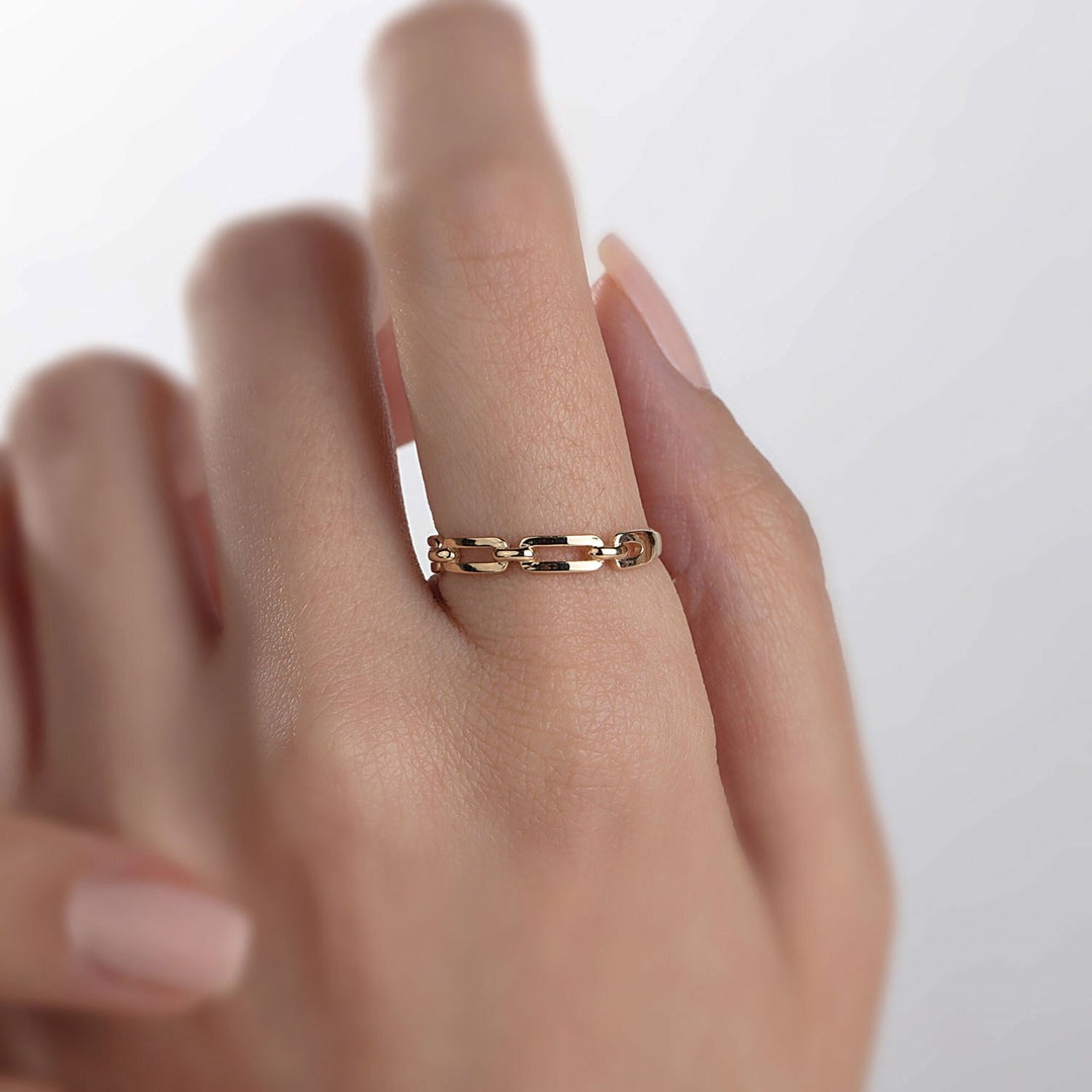 14K Solid Gold Thin Cuban Links Ring, Link Chain Ring, Miami Cuban ...