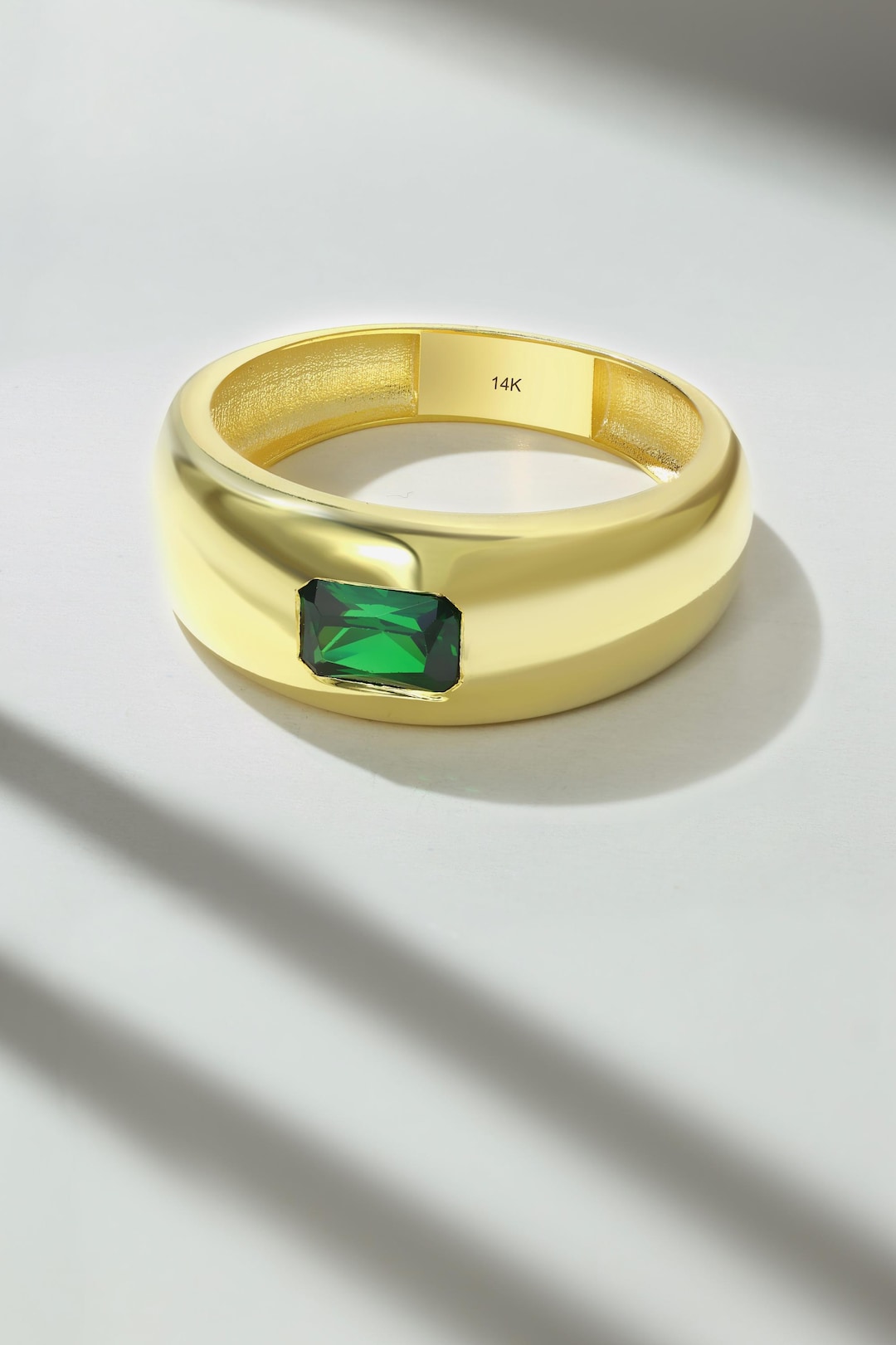 Emerald Cut Dome Ring, 14K Emerald Dome Bezel Setting Emerald Cut ...