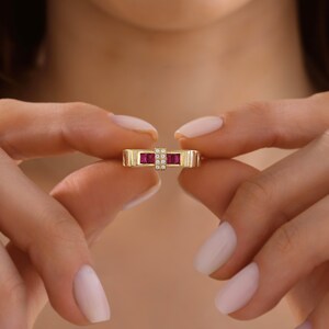 14K Solid Gold Baguette Ruby Ring, Personalized Gift, 14K Gold Ruby Gemstone Ring, Minimalist ...