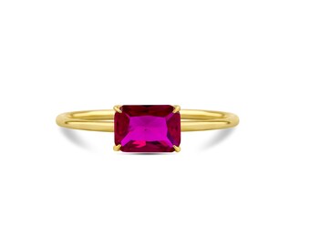 14K Solid Gold Ruby Ring, Ruby Art Deco Ring, Ruby Stone Ring, Dainty Ruby Ring, Gift for Her ...