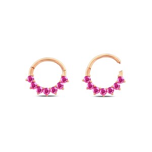 Dainty 7 Round Ruby Cartilage Clicker Earring, 14K Solid Gold Hoop ...