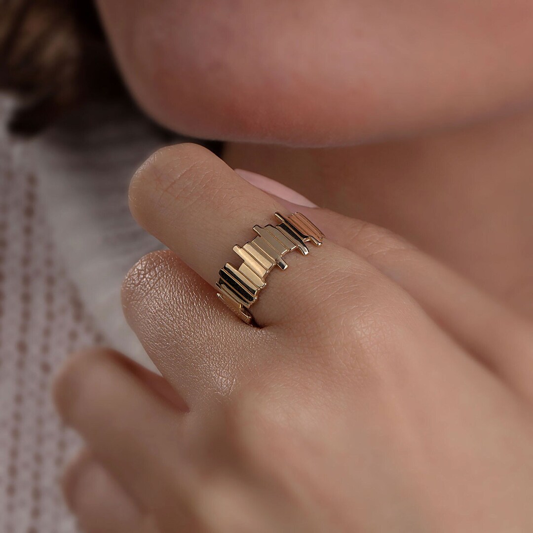 14K Solid Gold Plain Zigzag Ring, Dainty Wave Ring, Wavy Gold Ring, 14K ...