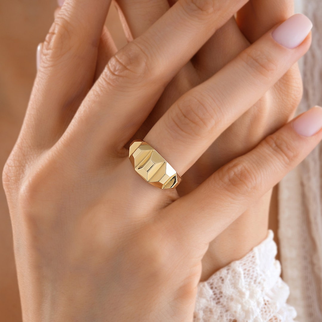 14k Solid Gold Unique Wedding Ring, Square Shaped Gold Ring, Unisex ...