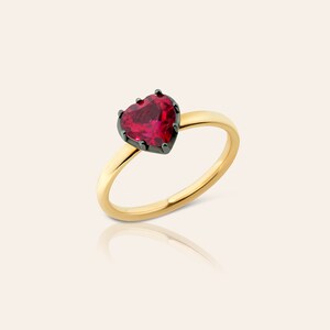 14K Solid Gold Heart Solitaire Ring, 14K Gold Ruby Gemstone Ring, Genuine Natural Ruby Ring ...