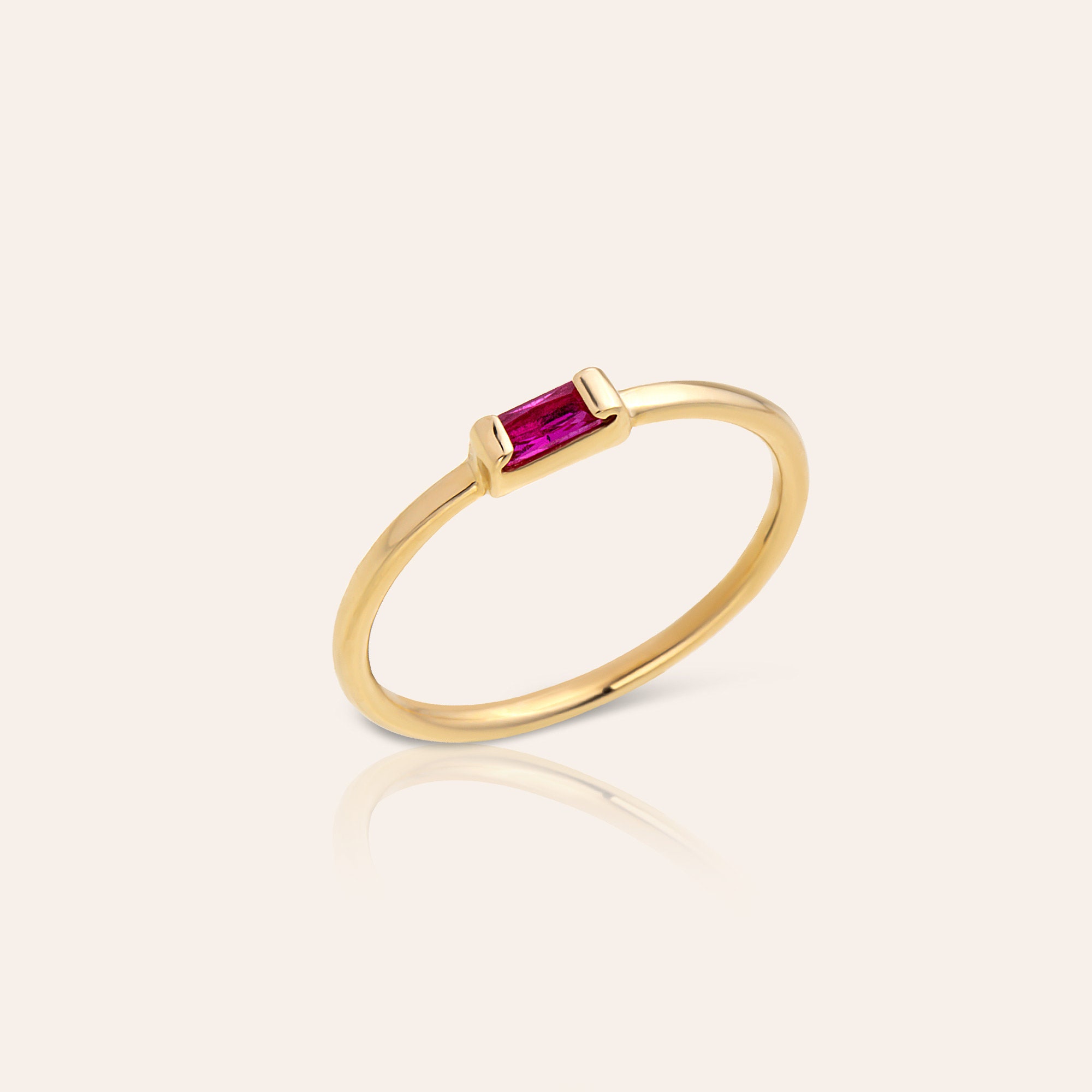 Baguette Ruby Ring 14K Solid Gold Baguette Ruby Ring Dainty - Etsy