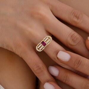 14K Solid Gold Ruby Engagement Ring, Art Deco Red Gemstone Ring, Vintage Anniversary Ring ...