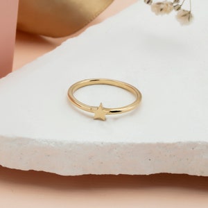 14K Solid Gold Star Ring, Star Stackable Ring, Dainty Star Ring, Gold ...
