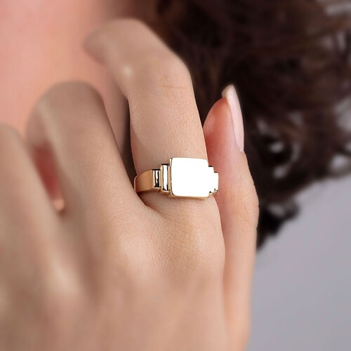 Solid Gold Square Signet Ring 14K Solid Gold Engraved Signet - Etsy