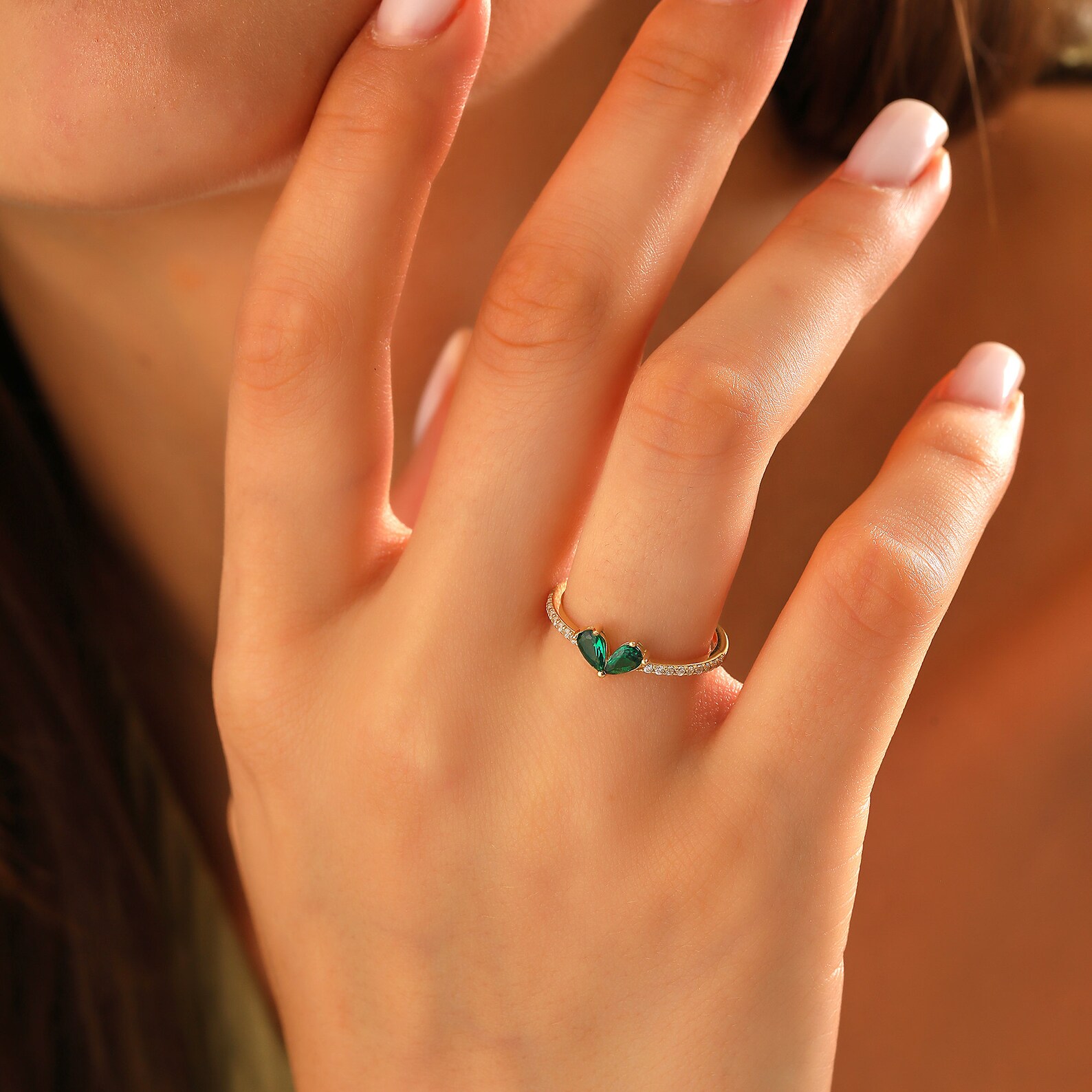 Emerald Green Ring Gold, 14K Solid Gold Rings for Women, Emerald ...