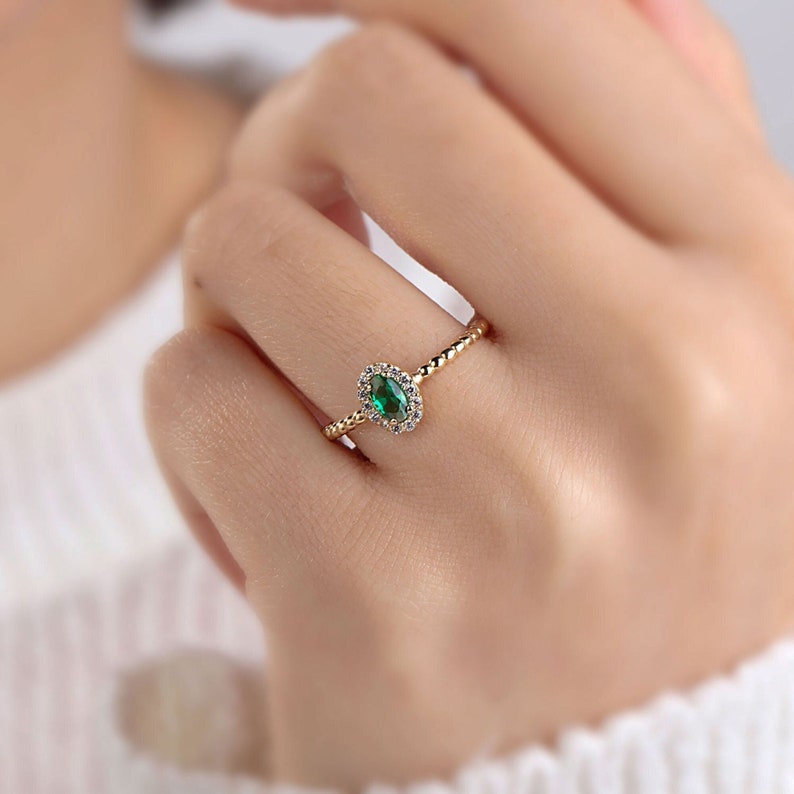 Genuine Emerald Ring 14K Solid Gold Oval Cut Emerald Ring - Etsy