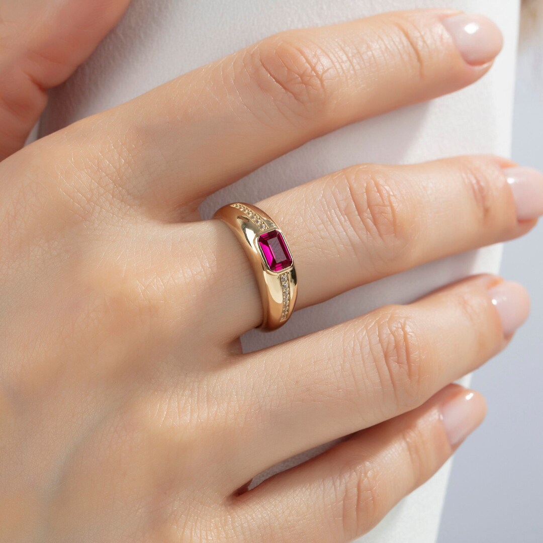 14K Solid Gold Natural Ruby Ring, Classic Genuine Ruby Engagement Ring ...