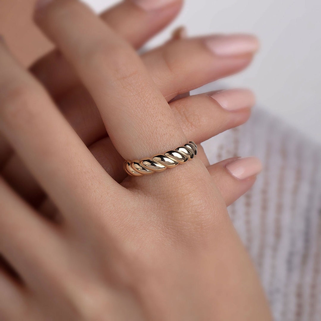 Croissant Ring in Solid Gold, 14K Gold Twisted Bubble Ring, Chunky Gold ...