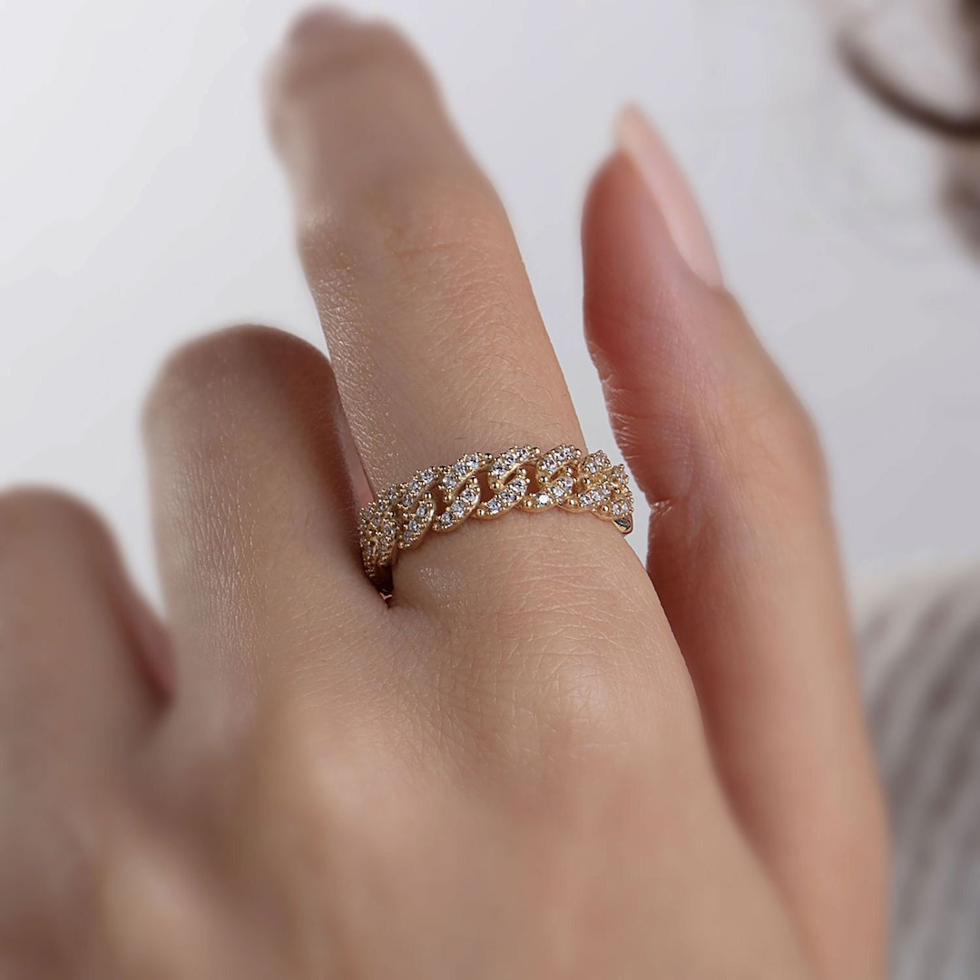 Bold Cuban Links Ring, 14K Solid Gold Eternity Link Chain Ring, Miami ...