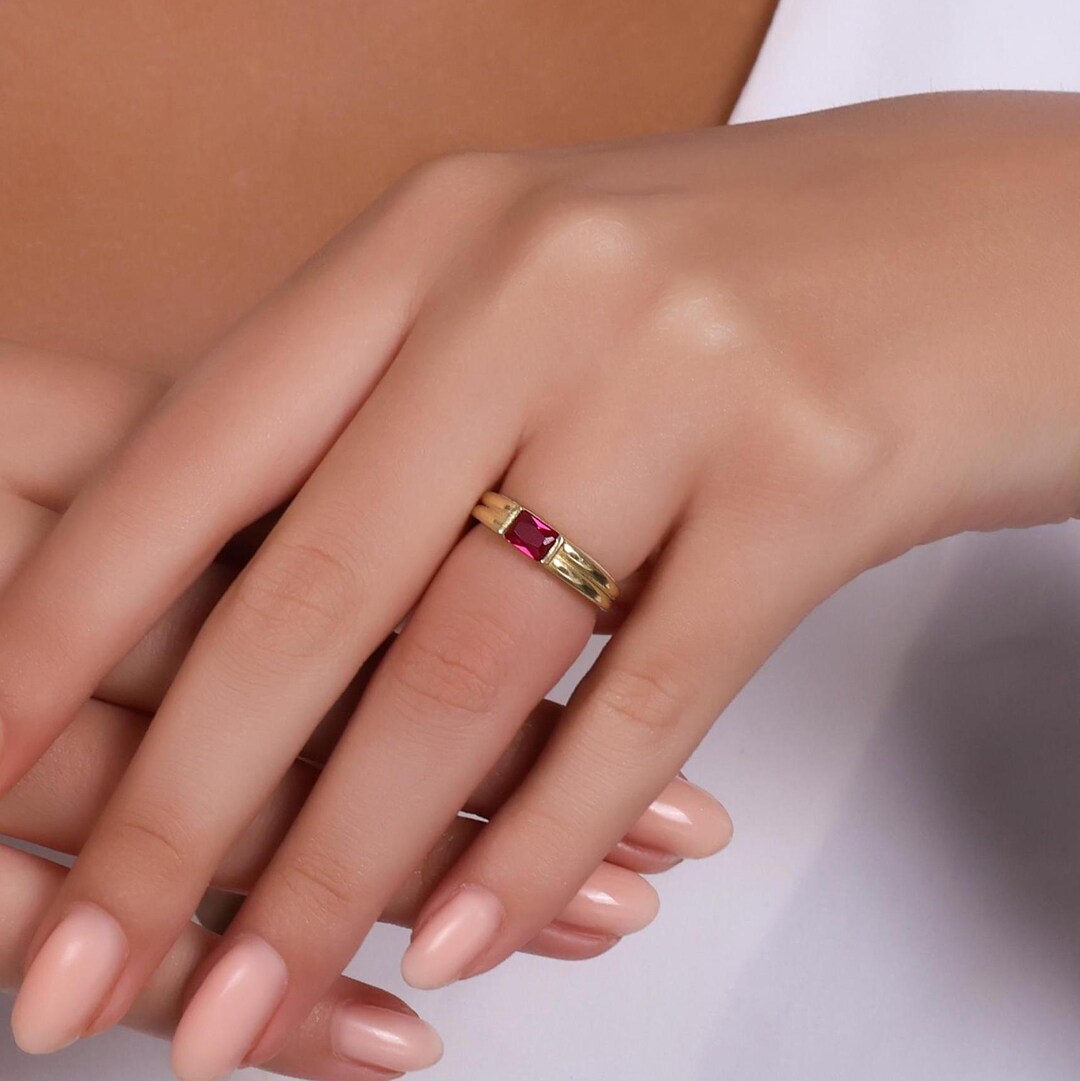 Ruby Ring, 14k Gold Emerald Cut Octagon Ruby Ring, July Birthstone Ring ...