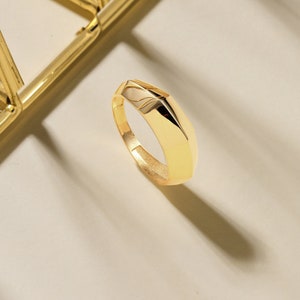 14k Solid Gold Convex Shape Ring, Faceted Geometric Ring, Bold ...