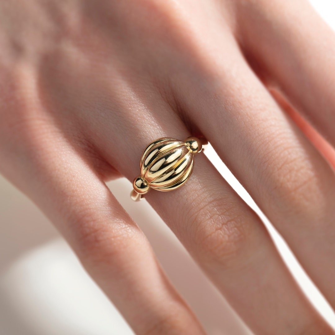 14K Solid Gold Cockle Shell Ring, Natural Sea Shells Ring, Aquatic ...