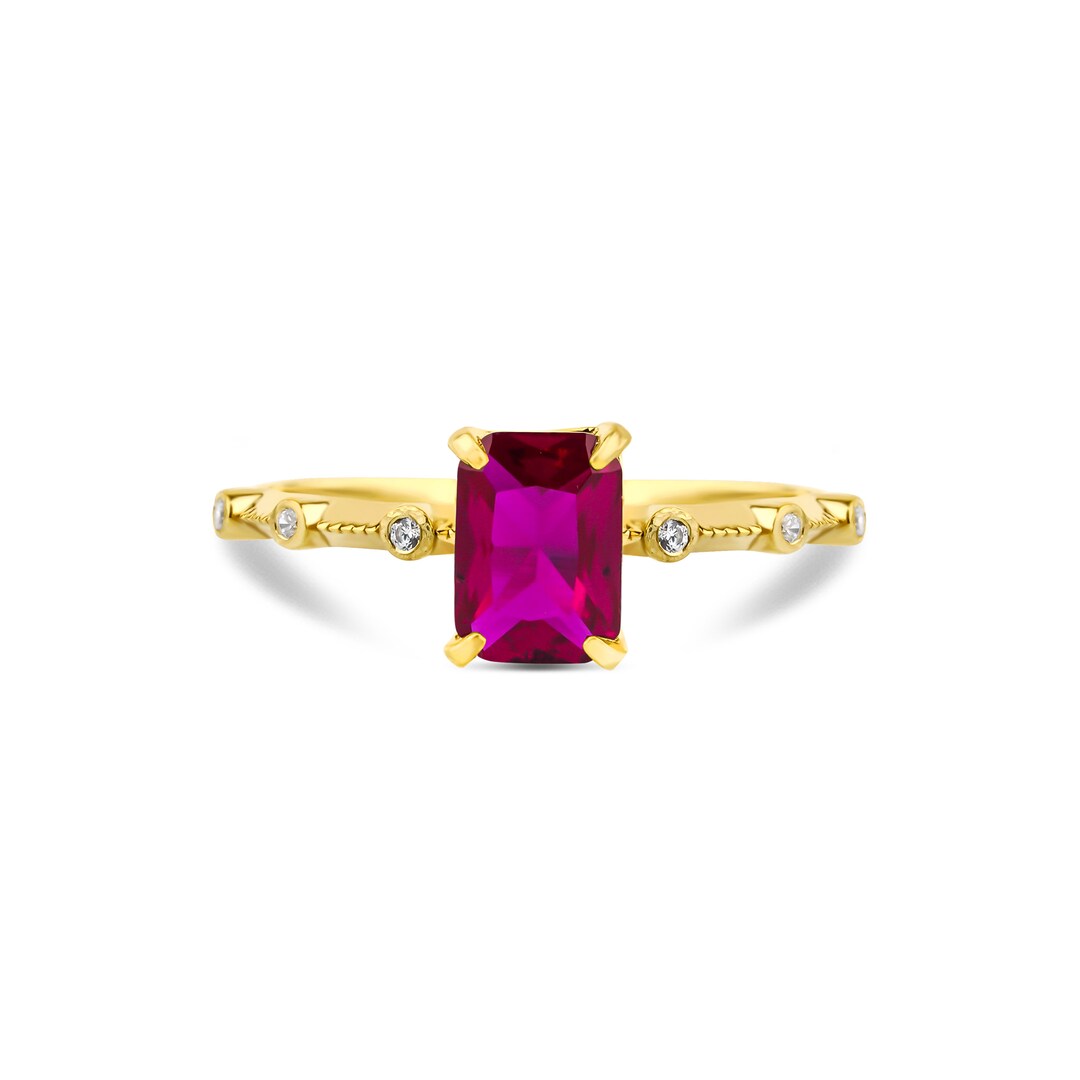 14K Solid Gold Ruby Birthstone Ring, Designer Ruby Birthstone Ring ...